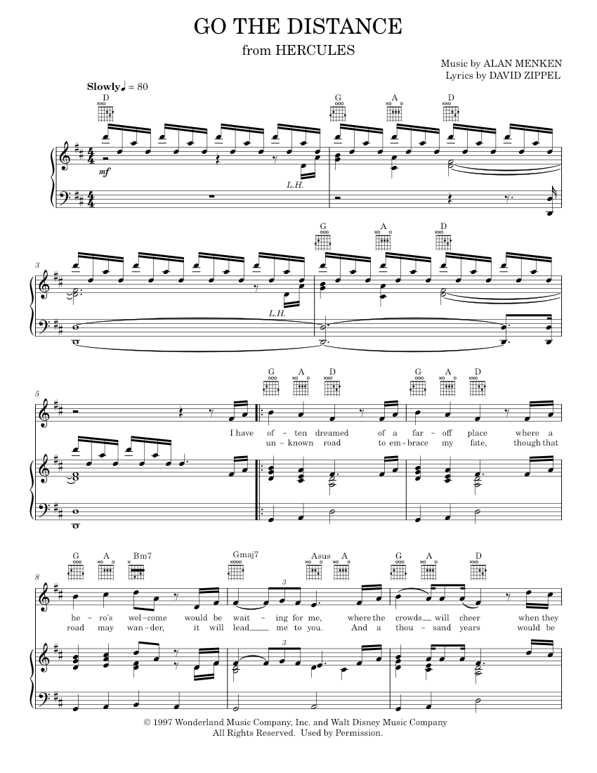go the distance Sheet music for Piano, Vocals by Michael Bolton ...