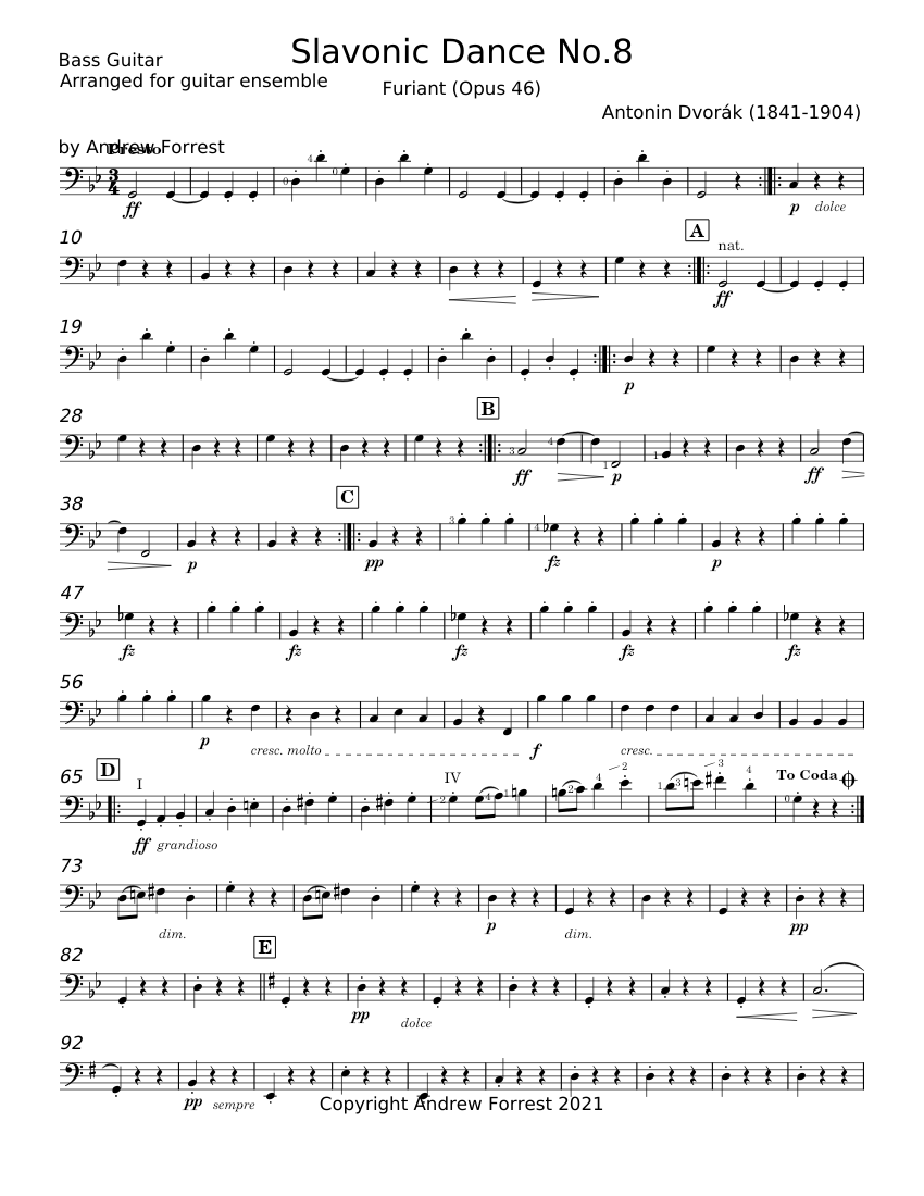 Slavonic Dances, Op.46 - Antonín Dvořák Sheet Music for Piano (Solo ...