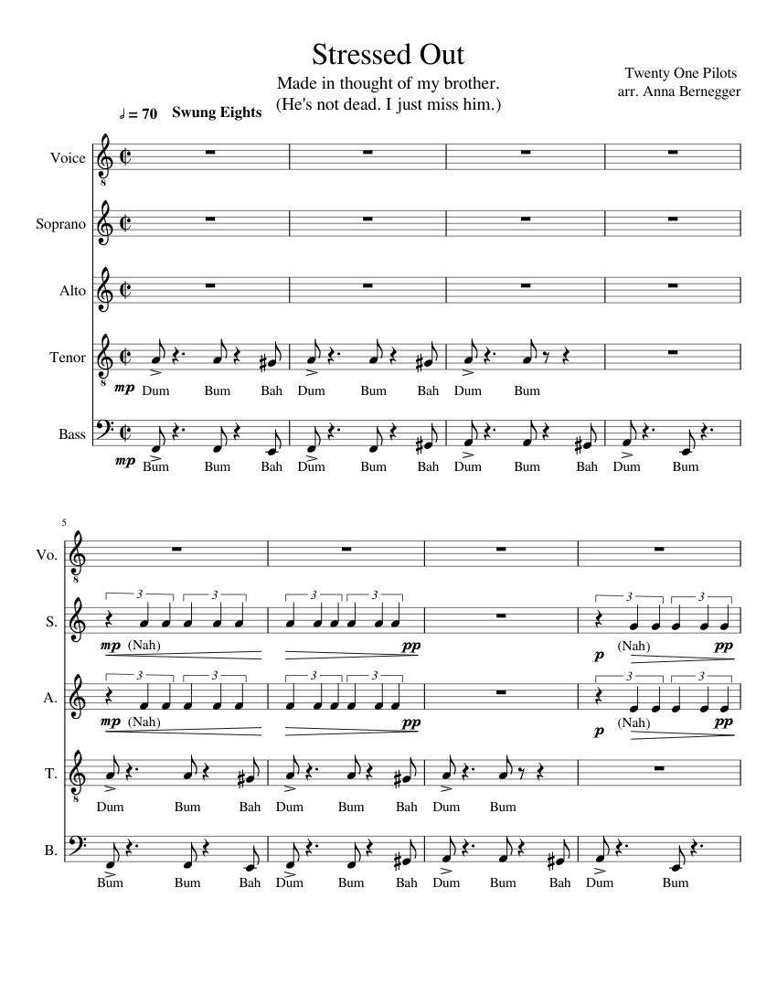 Stressed Out Sheet music for Soprano, Alto, Tenor, Bass voice & more ...
