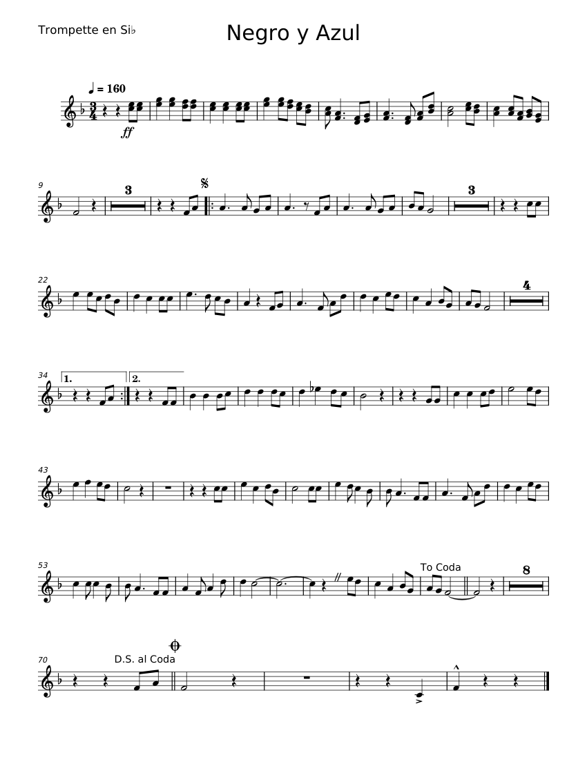 Negro y Azul - Los Cuates de Sinaloa Sheet Music for Trumpet in b-flat ...