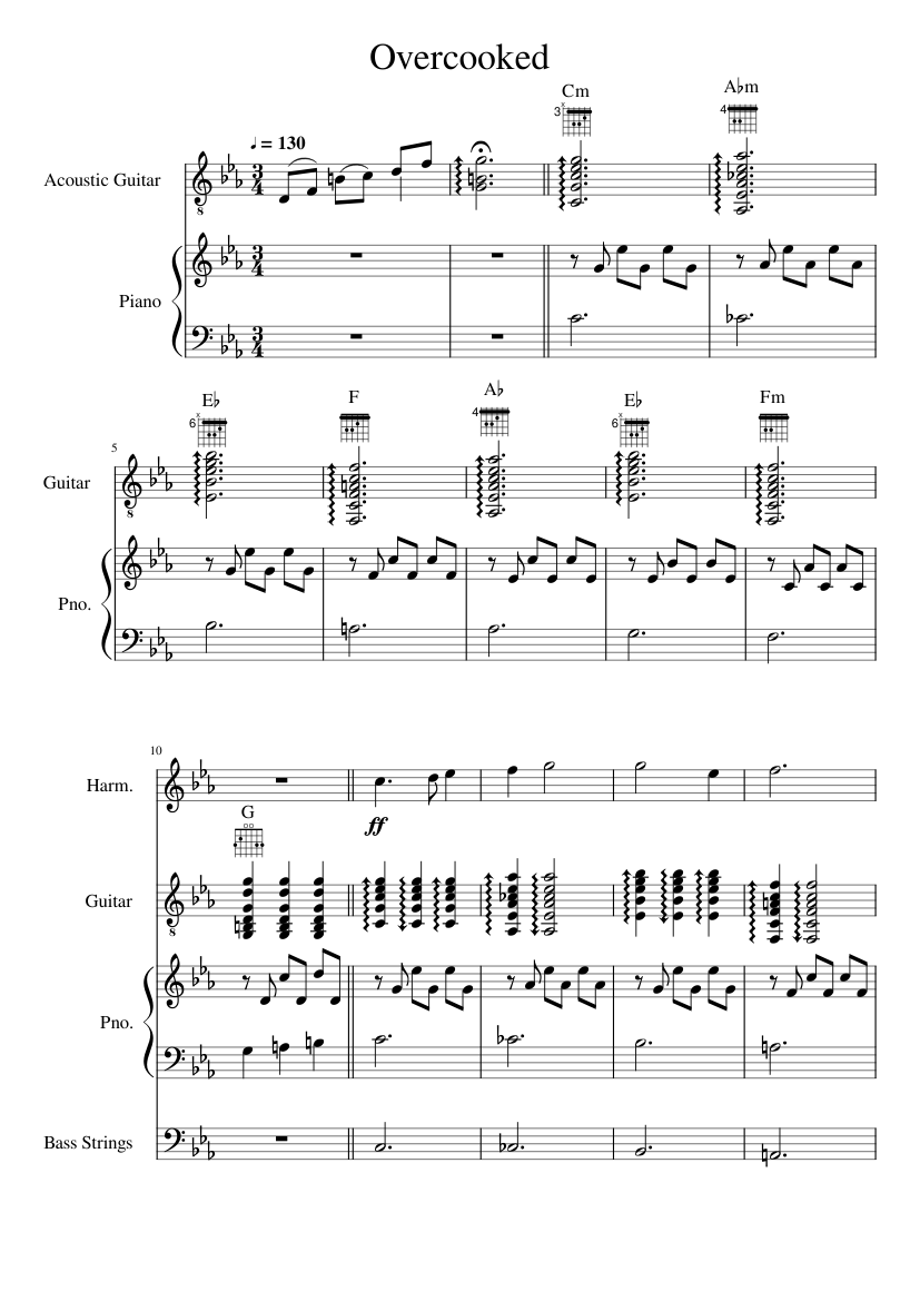 Overcooked Sheet Music for Piano, Glockenspiel, Guitar, Strings group ...