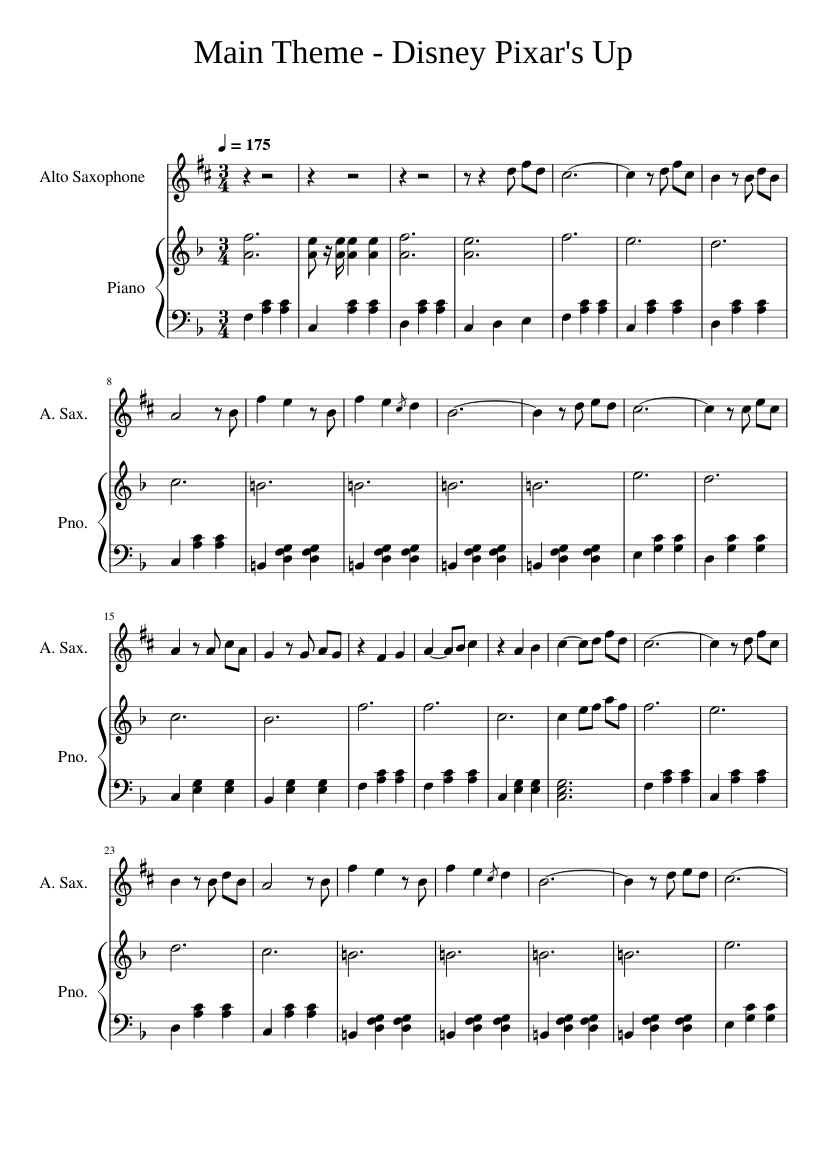 Up Theme Alto Sax and Piano Duet Sheet Music for Piano, Saxophone alto ...