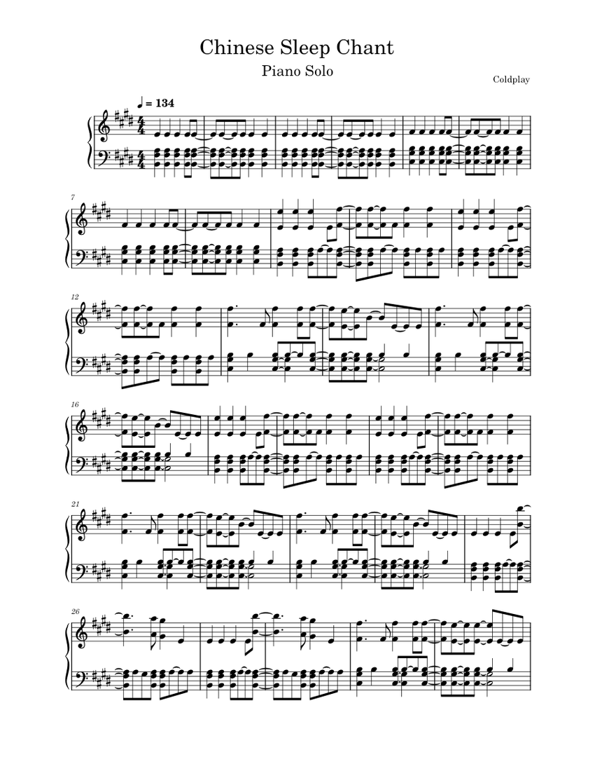 Chinese sleep chant – Coldplay Chinese Sleep Chant Piano Solo Sheet ...