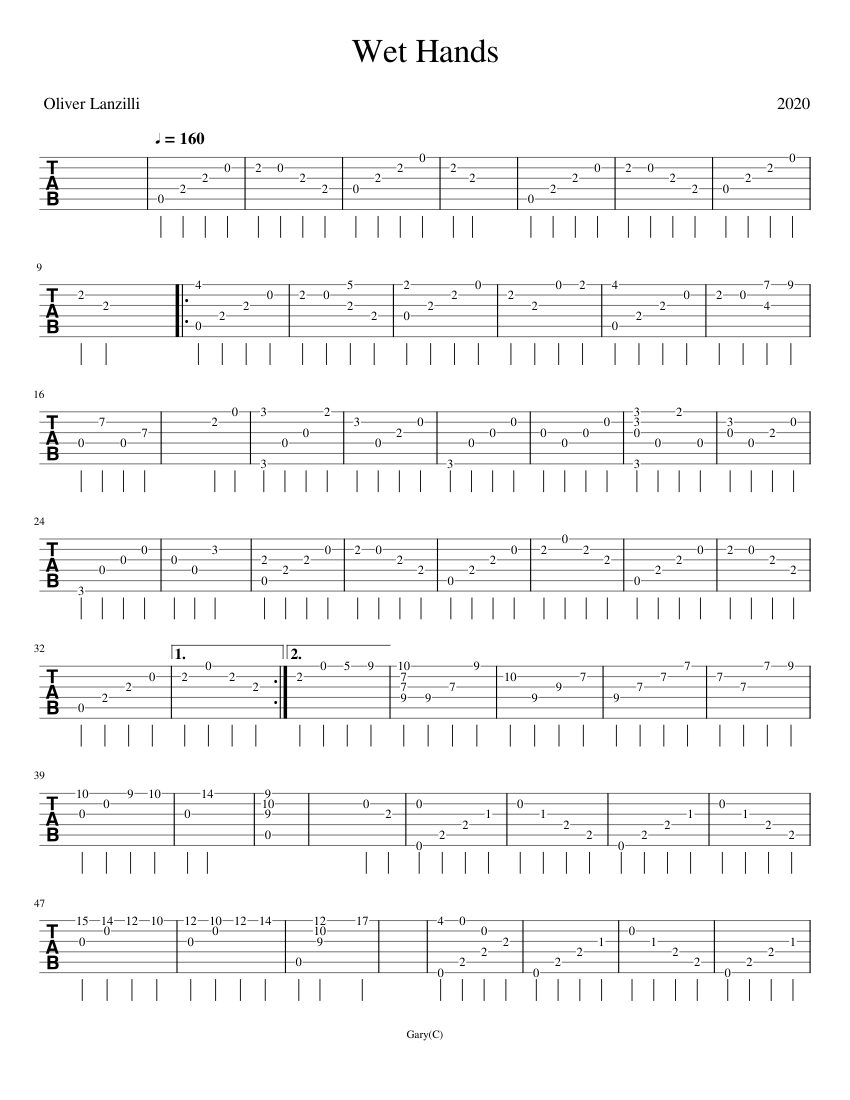 Wet Hands Sheet music for Guitar (Solo) | Musescore.com