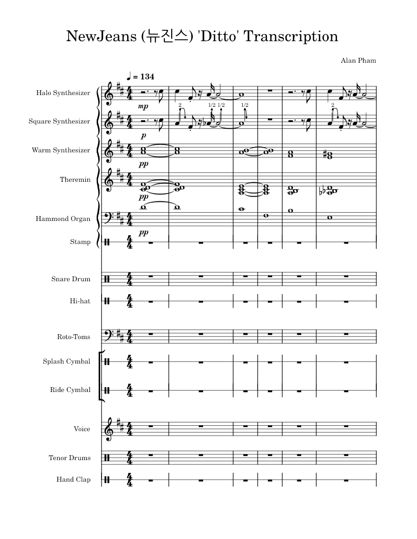 NewJeans (뉴진스) 'Ditto' Transcription Sheet Music for Organ, Vocals ...