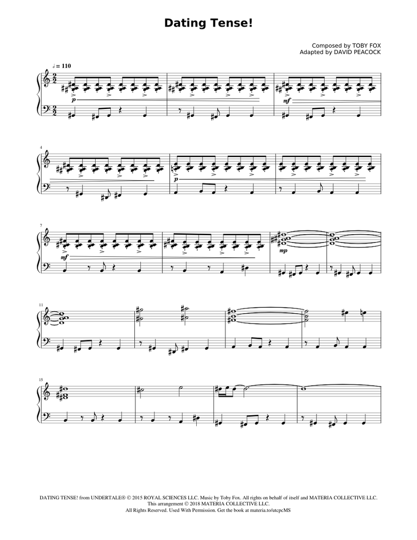 Dating Tense! (UNDERTALE Complete Piano Sheet Music) Sheet music for ...