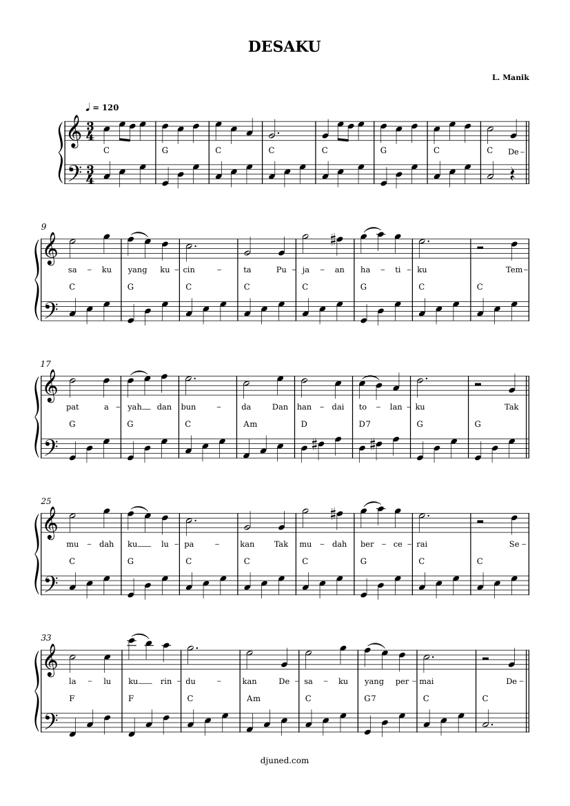 Desaku yang Kucinta - Piano Sheet Music for Piano (Solo) Easy ...