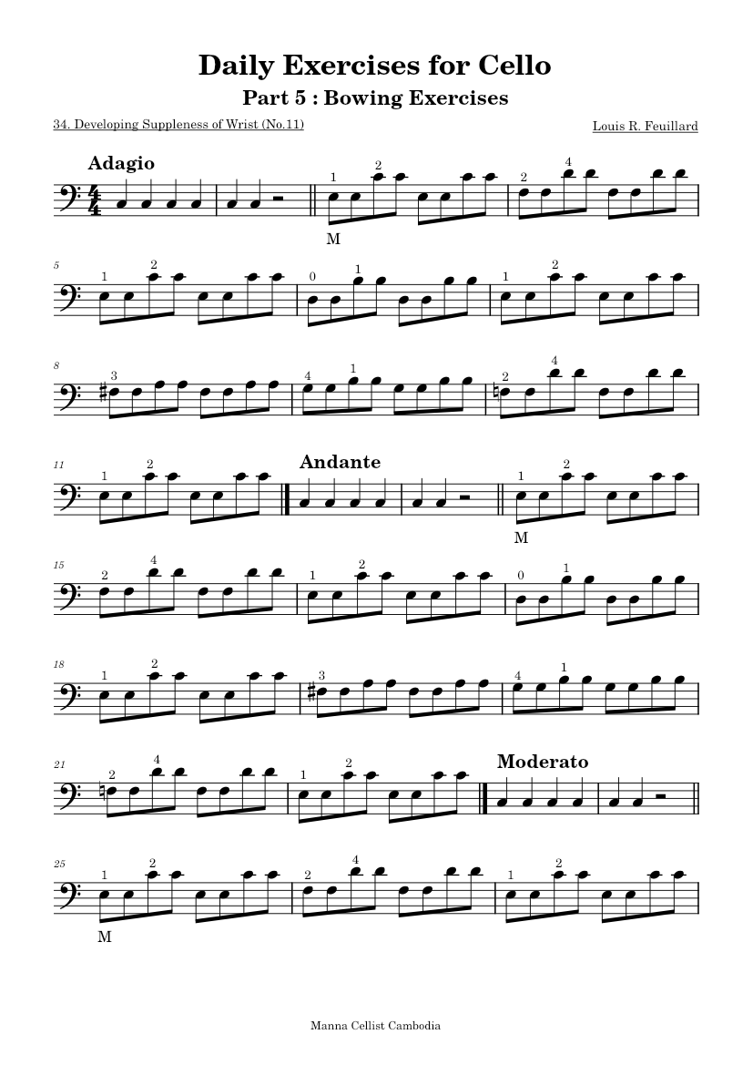 Daily Exercises for Cello – Louis R. Feuillard (34. Wrist No.11) Sheet music for Piano (Solo ...