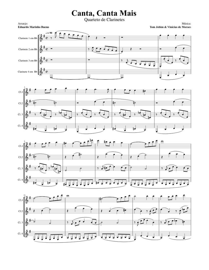 Canta, Canta, Mais - Quarteto de Clarinetes Sheet music for Clarinet ...