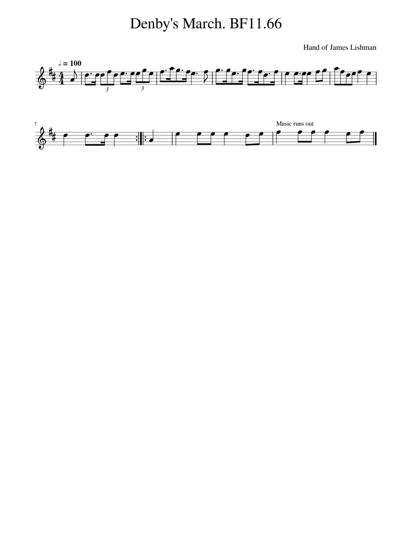 Hand of James Lishman - Denby's March. BF11.66 Sheet music for Piano ...