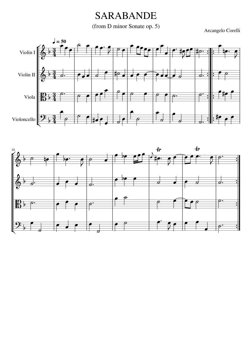 Sarabande – Arcangelo Corelli Sheet music for Violin, Viola, Cello ...