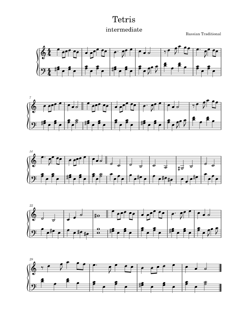 Tetris Sheet music for Piano (Solo) Easy | Musescore.com