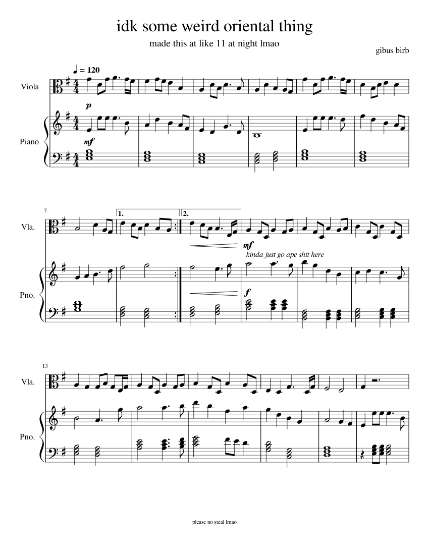 weird oriental thing Sheet music for Piano, Viola (Mixed Duet ...