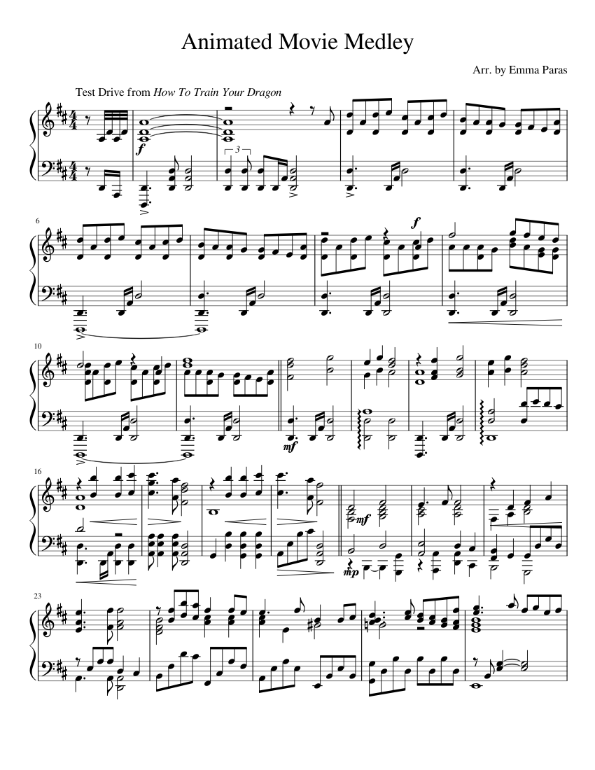 Animated Movie Medley Sheet music for Piano (Solo) | Musescore.com