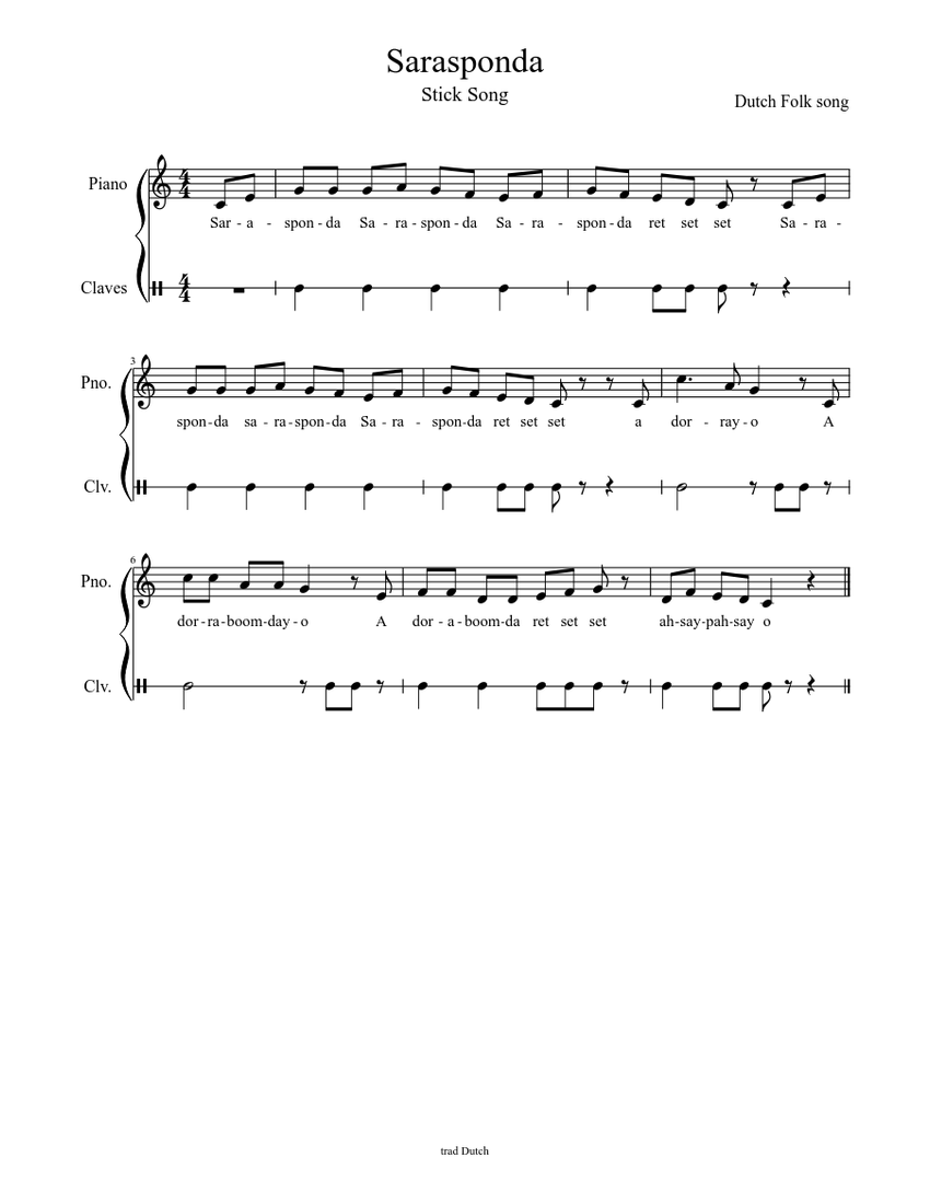 Sarasponda with sticks Sheet music for Piano (Solo) | Musescore.com