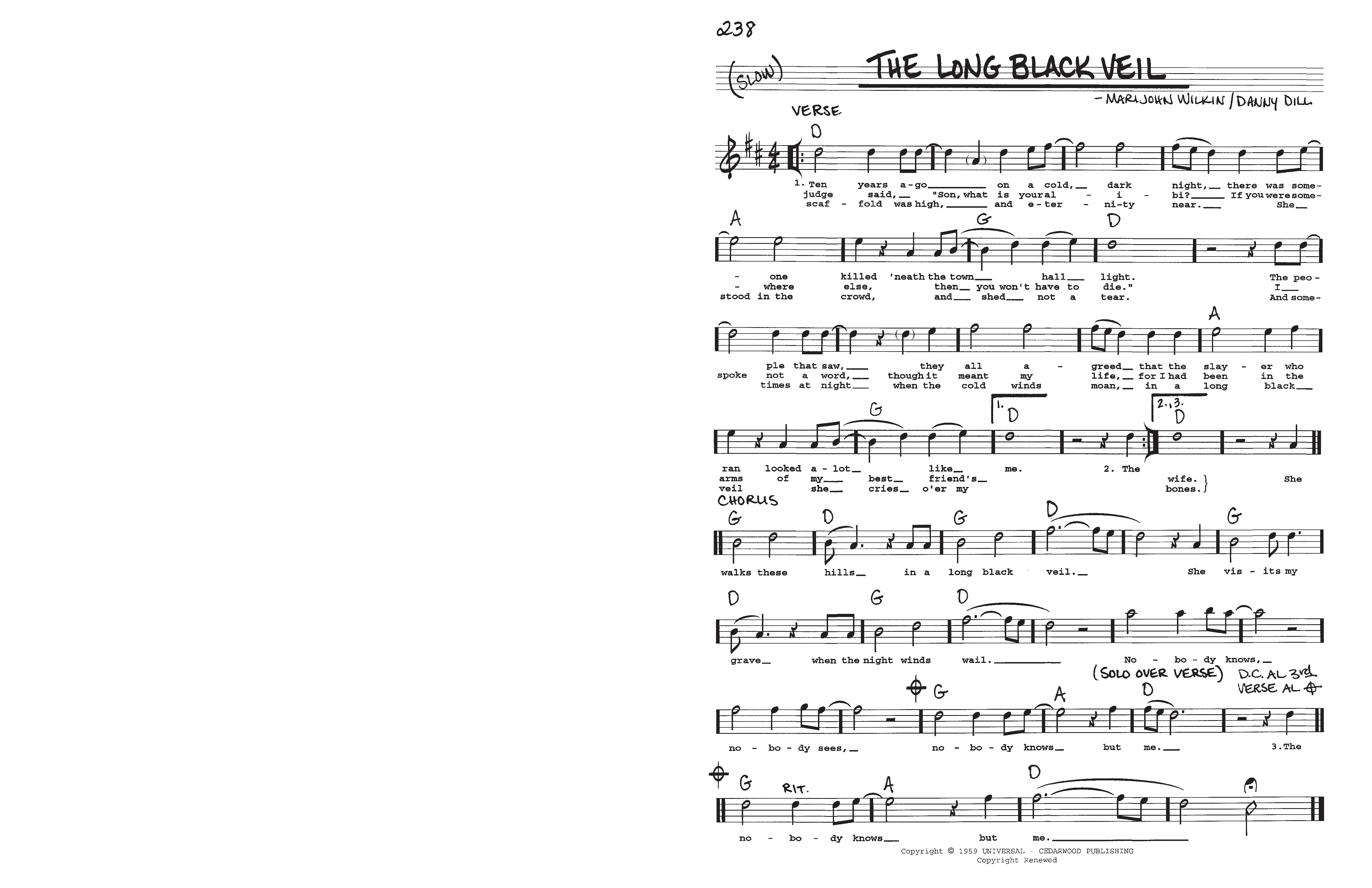 Play Official version of The Long Black Veil sheet music by Joan Baez ...