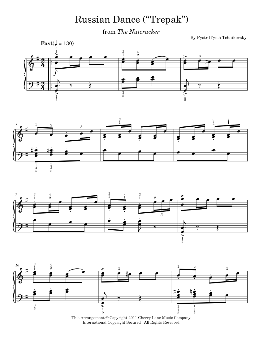 Play Official version of Trepak sheet music by Pyotr Ilyich Tchaikovsky for Piano | MuseScore.com