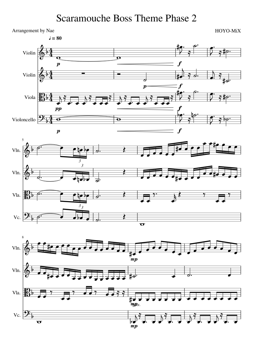 [Genshin Impact] Scaramouche Boss Battle Theme Phase II for String Quartet Sheet music for ...