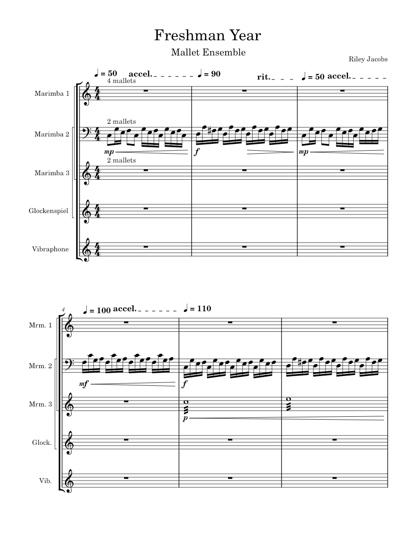 Freshman Year Sheet Music for Vibraphone, Glockenspiel, Marimba (Percussion Quintet) | MuseScore.com