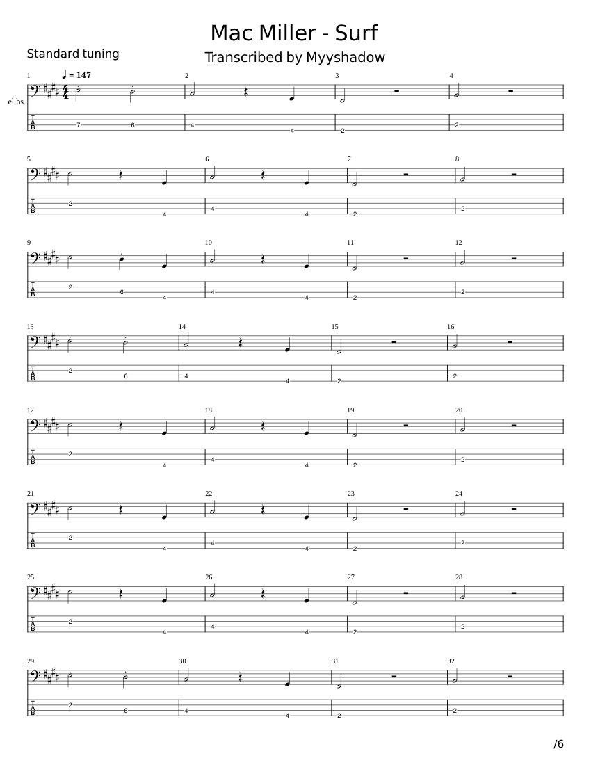Surf - Mac Miller Sheet music for Bass guitar (Mixed Duet) | Musescore.com