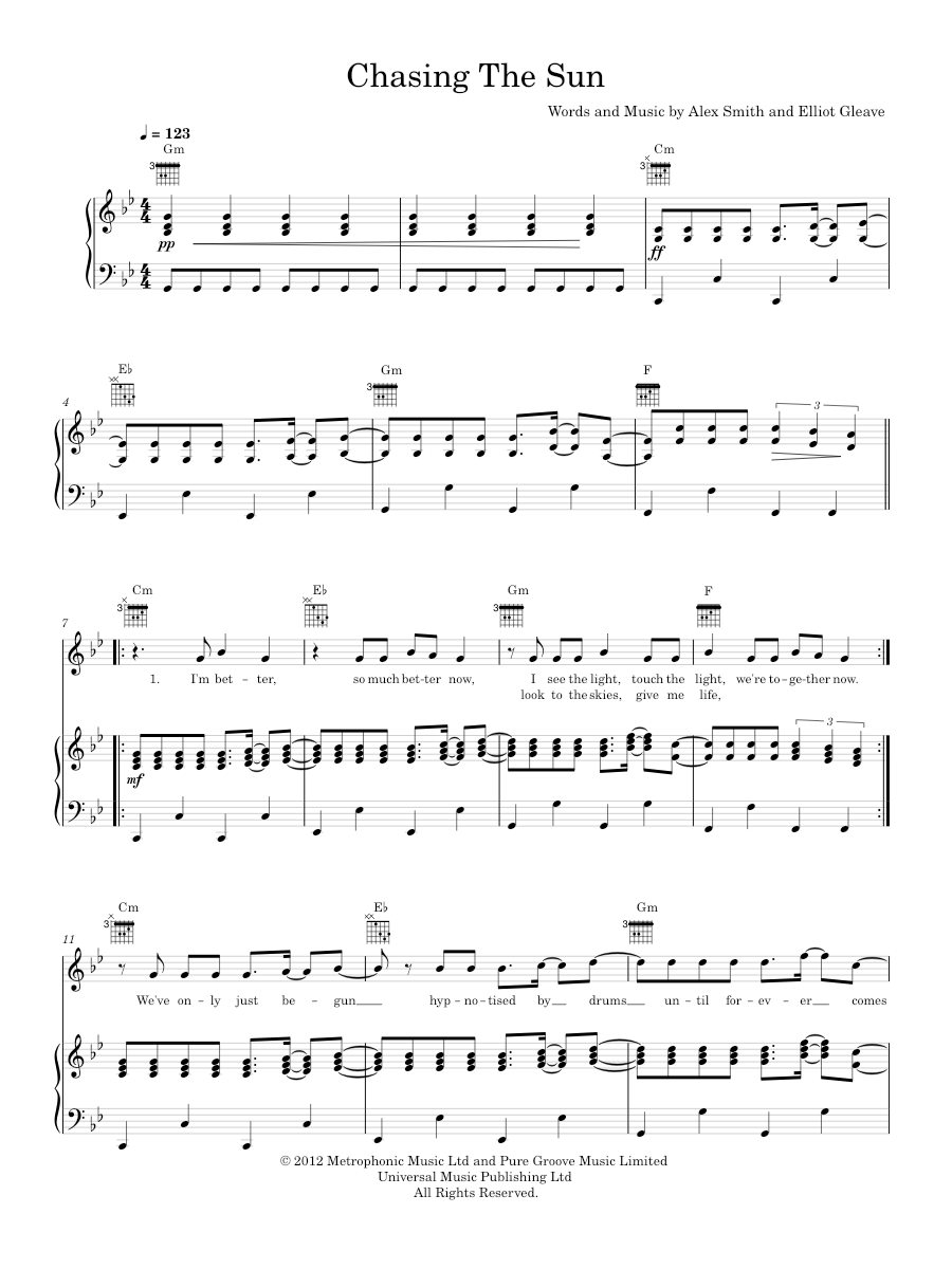Play Official version of Chasing the sun sheet music by The Wanted for ...