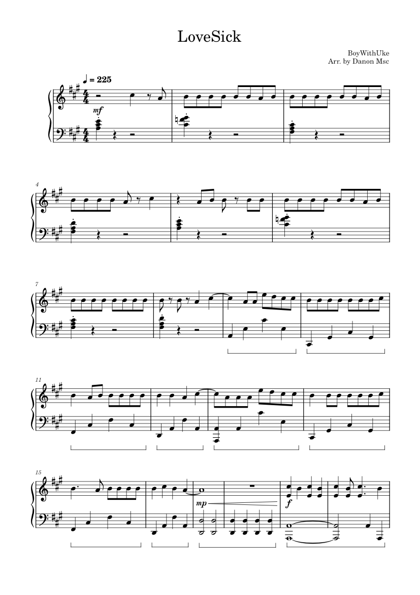 LoveSick – BoyWithUke (Full Piano Cover) Sheet music for Piano (Solo ...