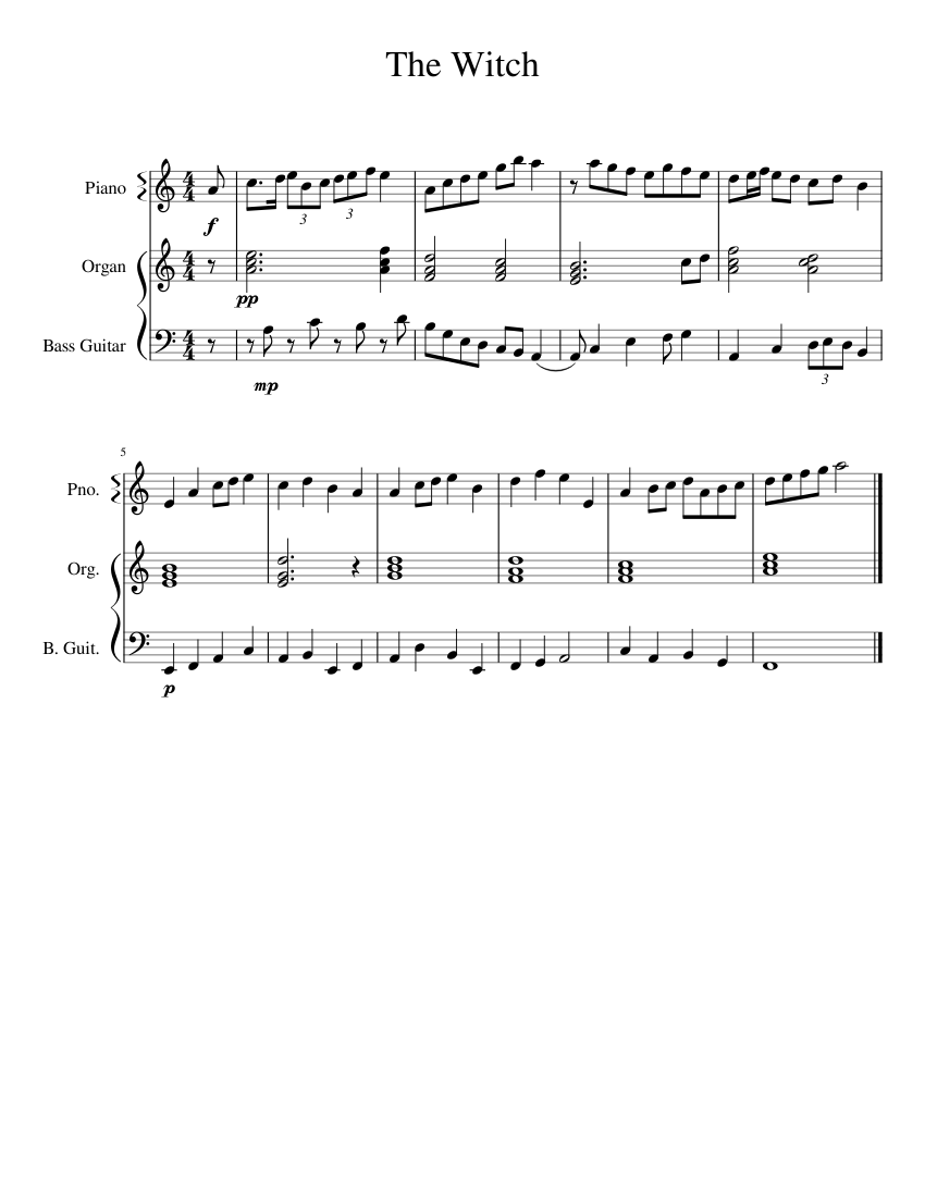 The Witch Sheet music for Piano, Bass, Organ (Mixed Trio) | Musescore.com