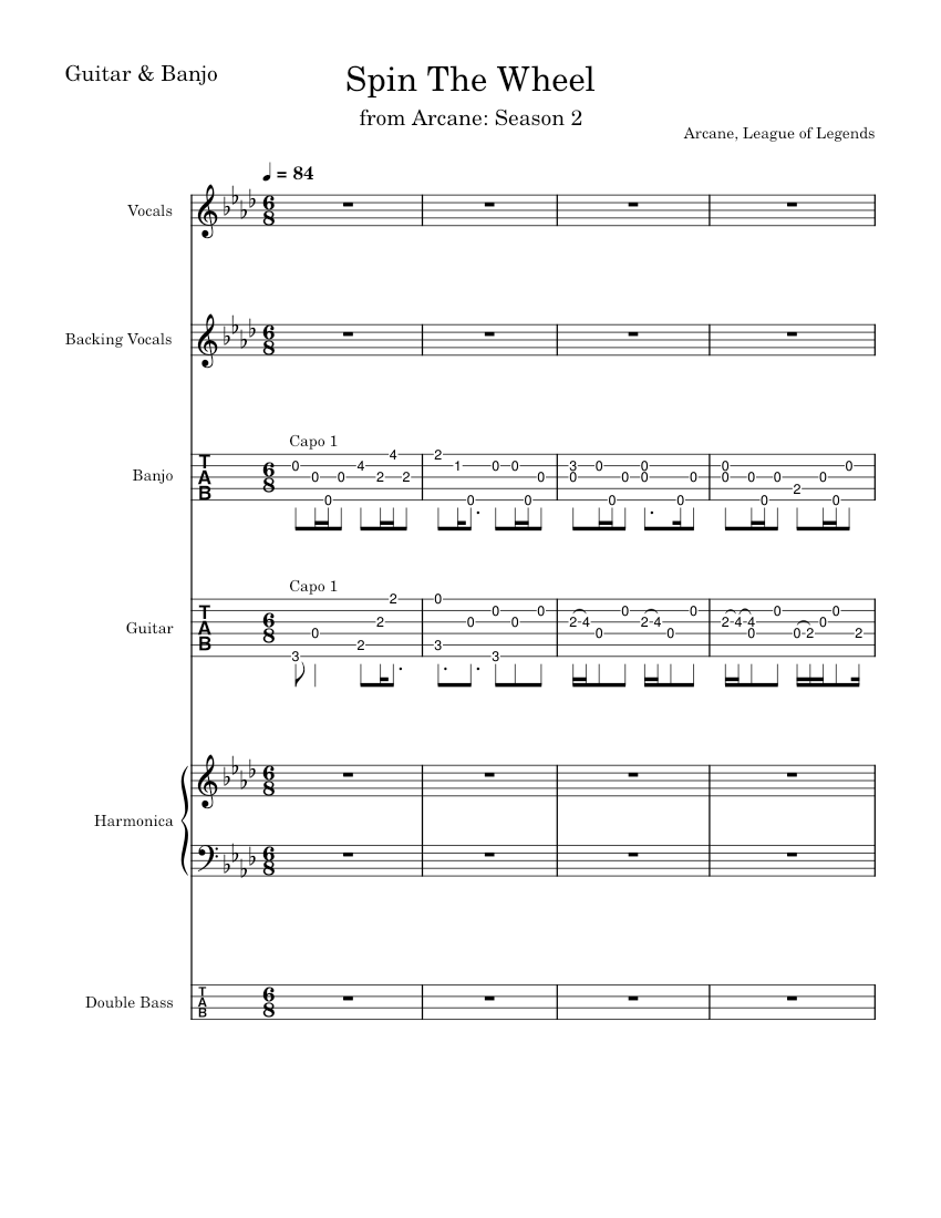 Spin The Wheel – Arcane (Guitar & Banjo) Sheet Music and Tab for Piano ...