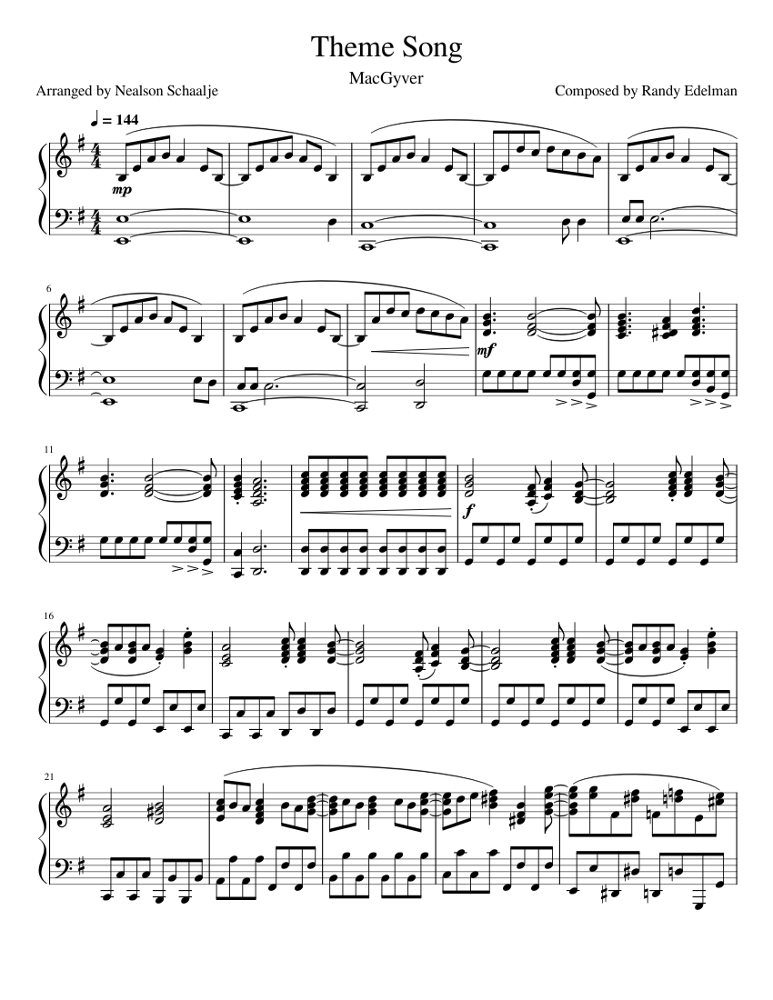 Theme Song - MacGyver Sheet music for Piano (Solo) | Musescore.com