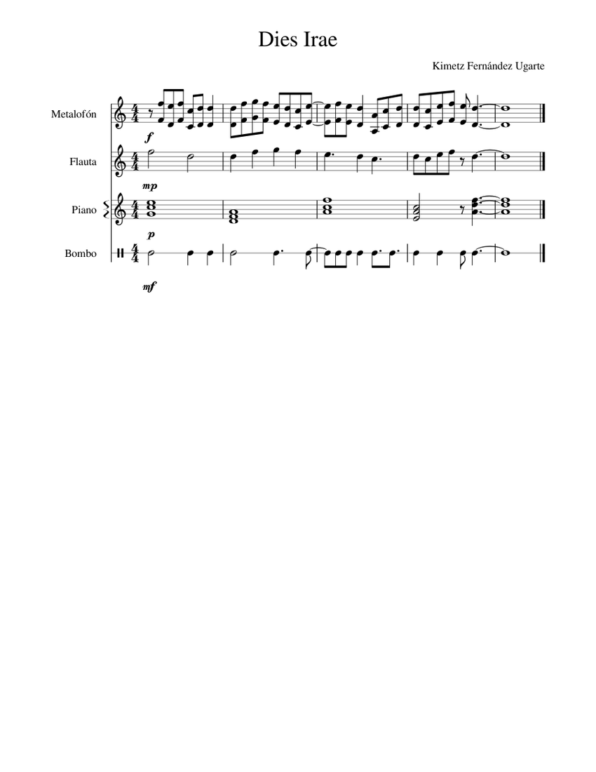Dies Irae Sheet music for Piano, Flute, Bass drum, Metallophone (Mixed ...