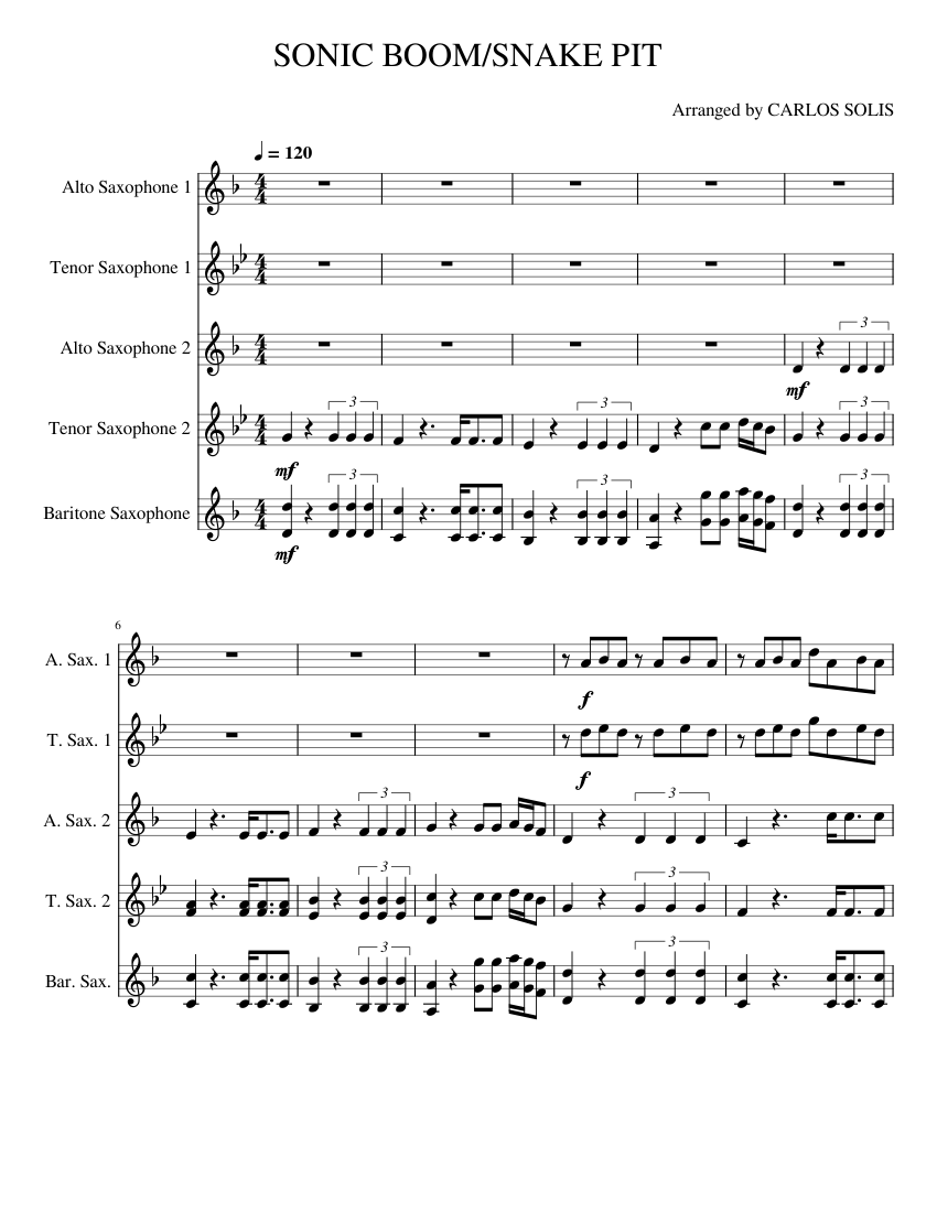 SONIC BOOM/SNAKE PIT by CARLIT0CHURRIT0 Sheet music for Saxophone alto ...