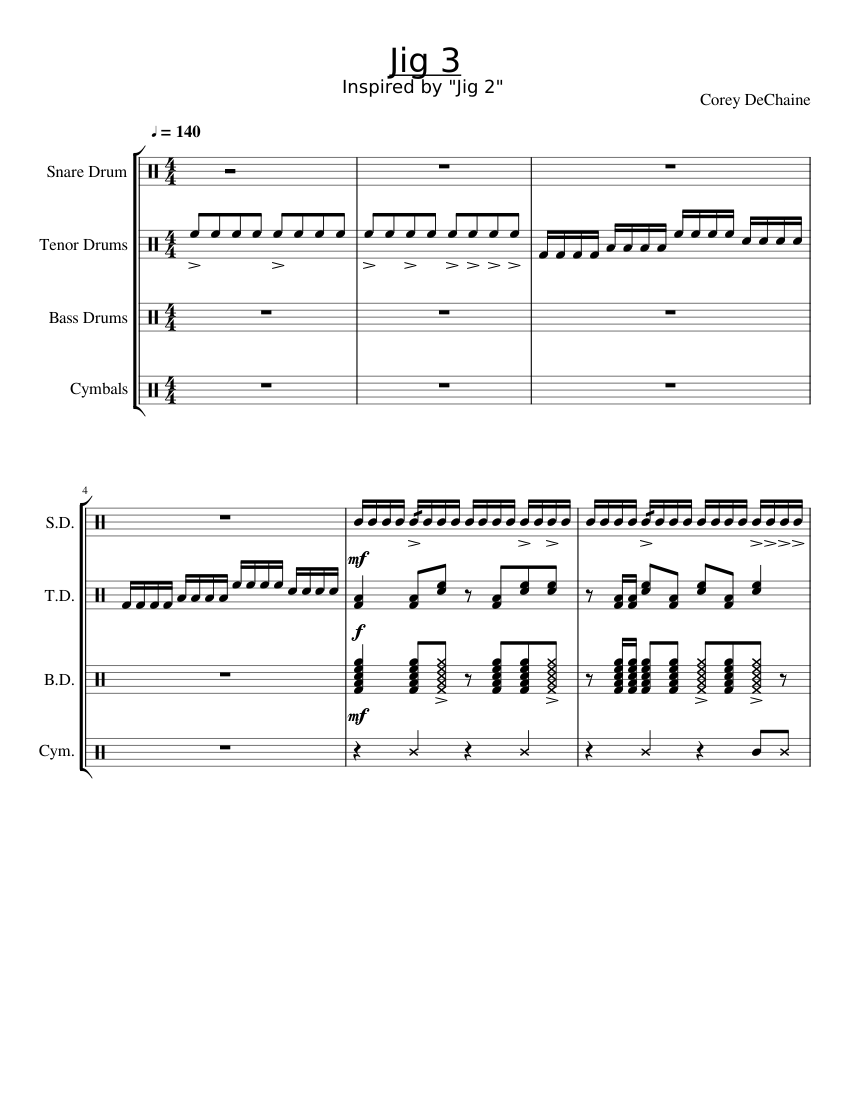 Jig 3 - Inspired By "Jig 2" Sheet music for Snare drum, Crash, Tenor ...
