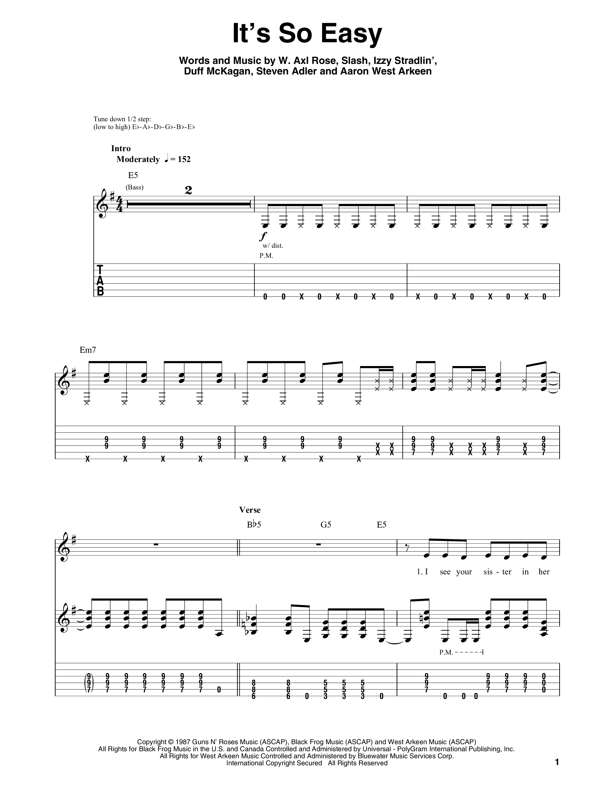 Play Official version of Its so easy Sheet Music by Guns N' Roses for ...