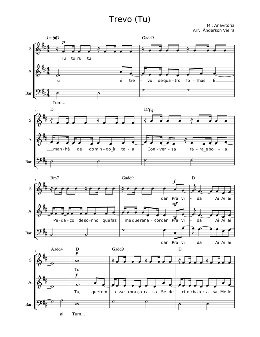 Trevo (Tu) Sheet music for Soprano, Alto, Baritone (Choral) | Musescore.com