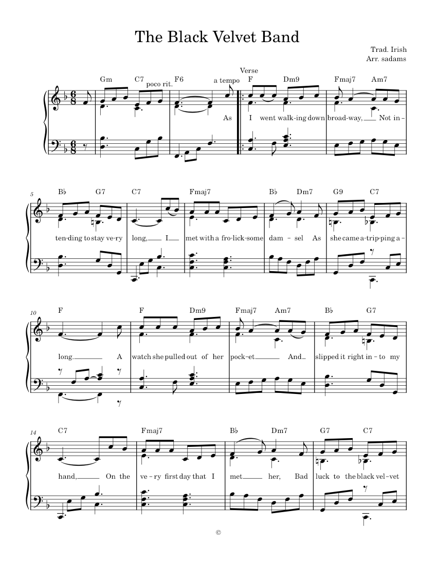 The Black Velvet Band Sheet music for Piano (Solo) | Musescore.com