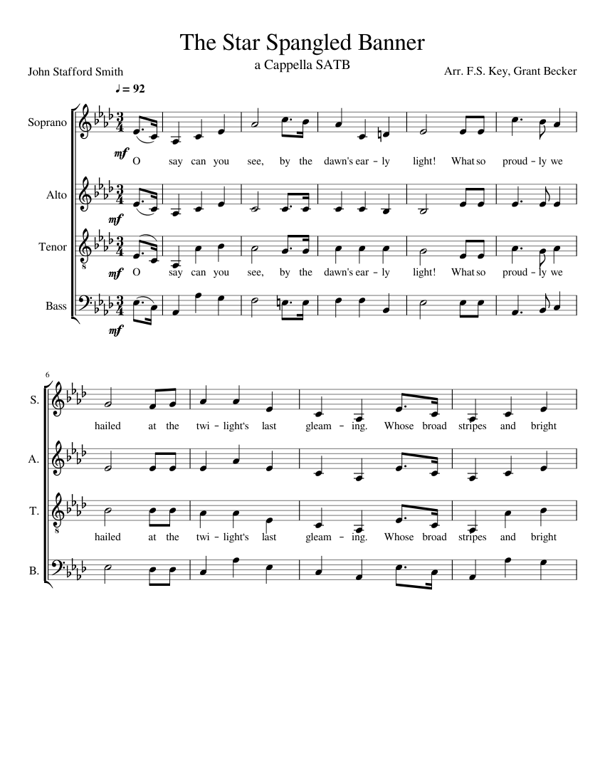 The Star Spangled Banner Sheet music for Soprano, Alto, Tenor, Bass ...