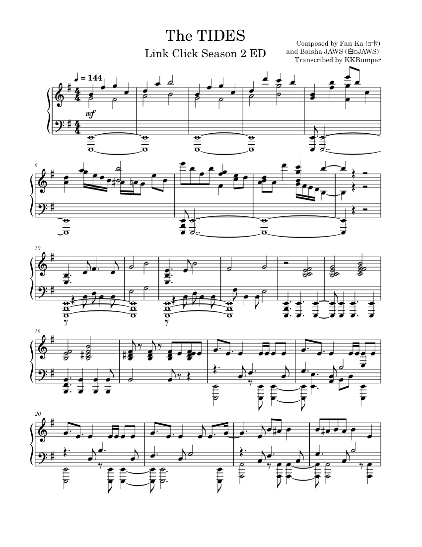 The TIDES Sheet Music for Piano (Solo) | MuseScore.com