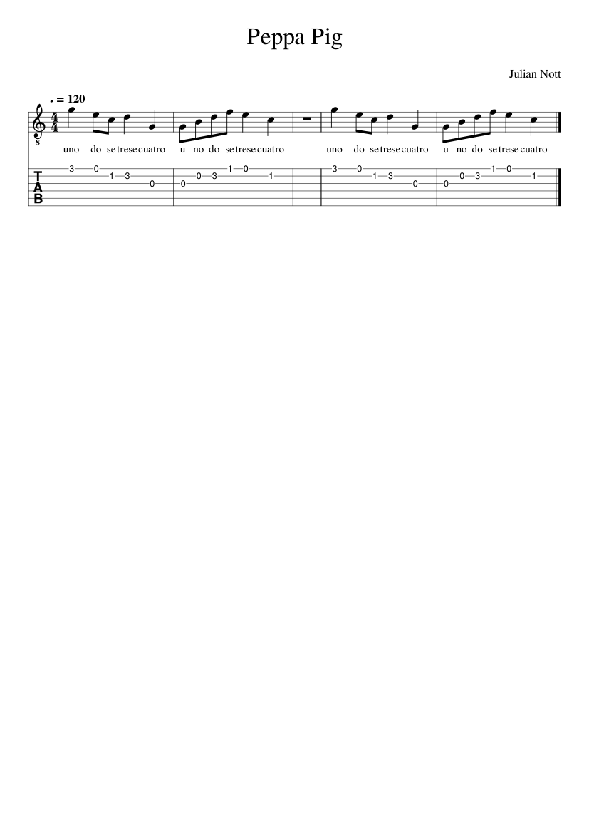 Peppa Pig Sheet Music and Tab for Guitar (Solo) | MuseScore.com