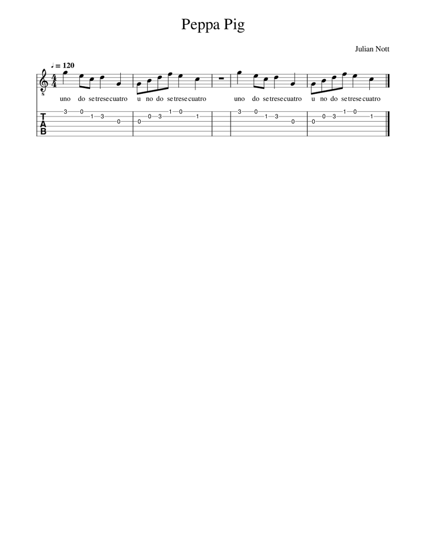 Peppa Pig Sheet music for Guitar (Solo) | Musescore.com