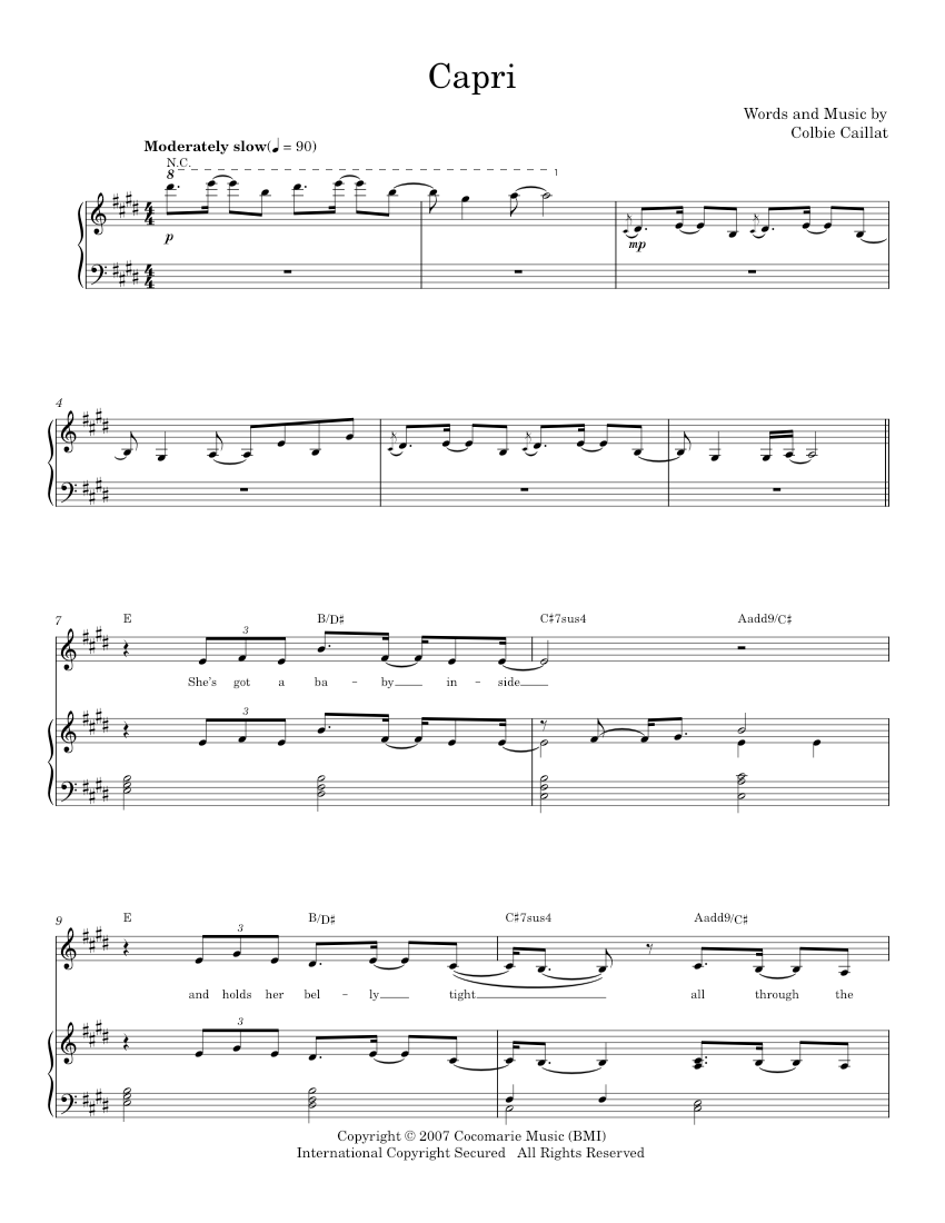 capri Sheet music for Piano, Vocals: Music Notes