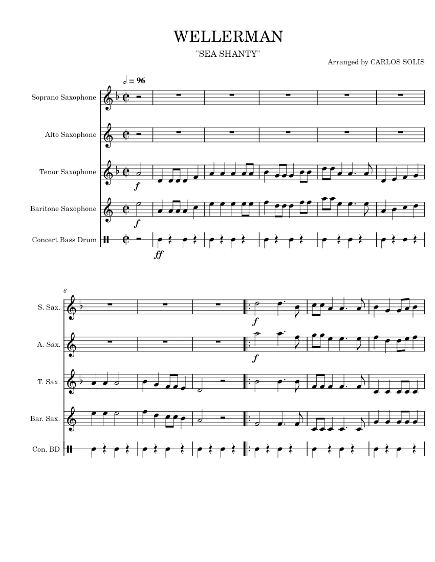 Sea Shanty (Wellerman) for Saxophone Quartet Sheet music for Saxophone ...