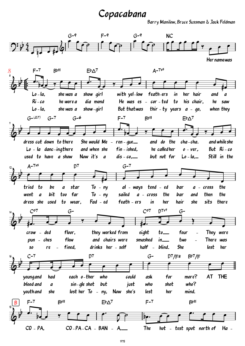Copacabana (At The Copa) (Lead sheet with lyrics ) Sheet music for ...