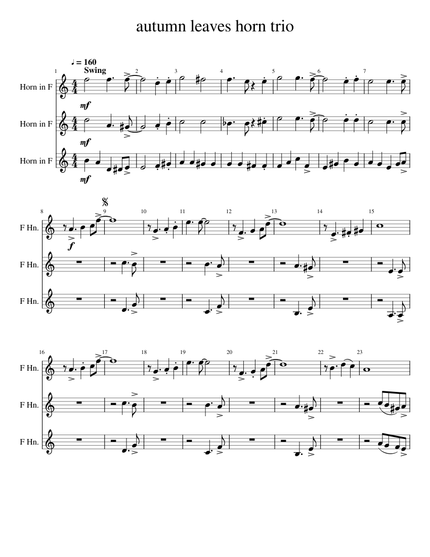 Horn in F 2 Sheet music for French horn (Mixed Trio) | Musescore.com