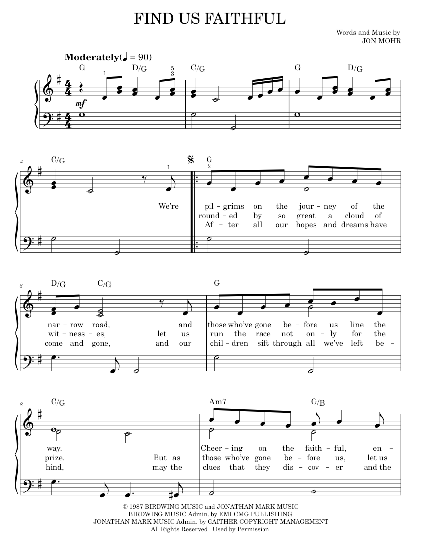 Play Official version of Find us faithful Sheet Music by Steve Green ...