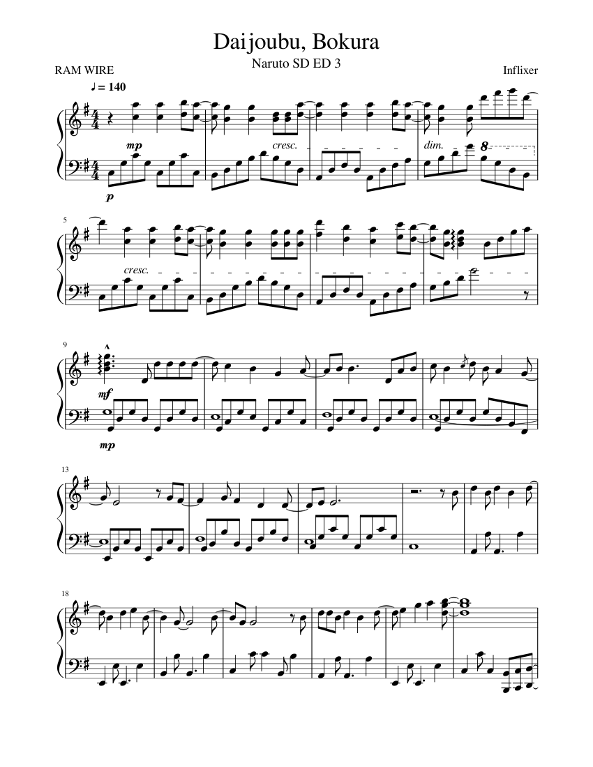 Naruto SD - Daijoubu, Bokura (Piano) (Redone) Sheet music for Piano (Solo) | Musescore.com