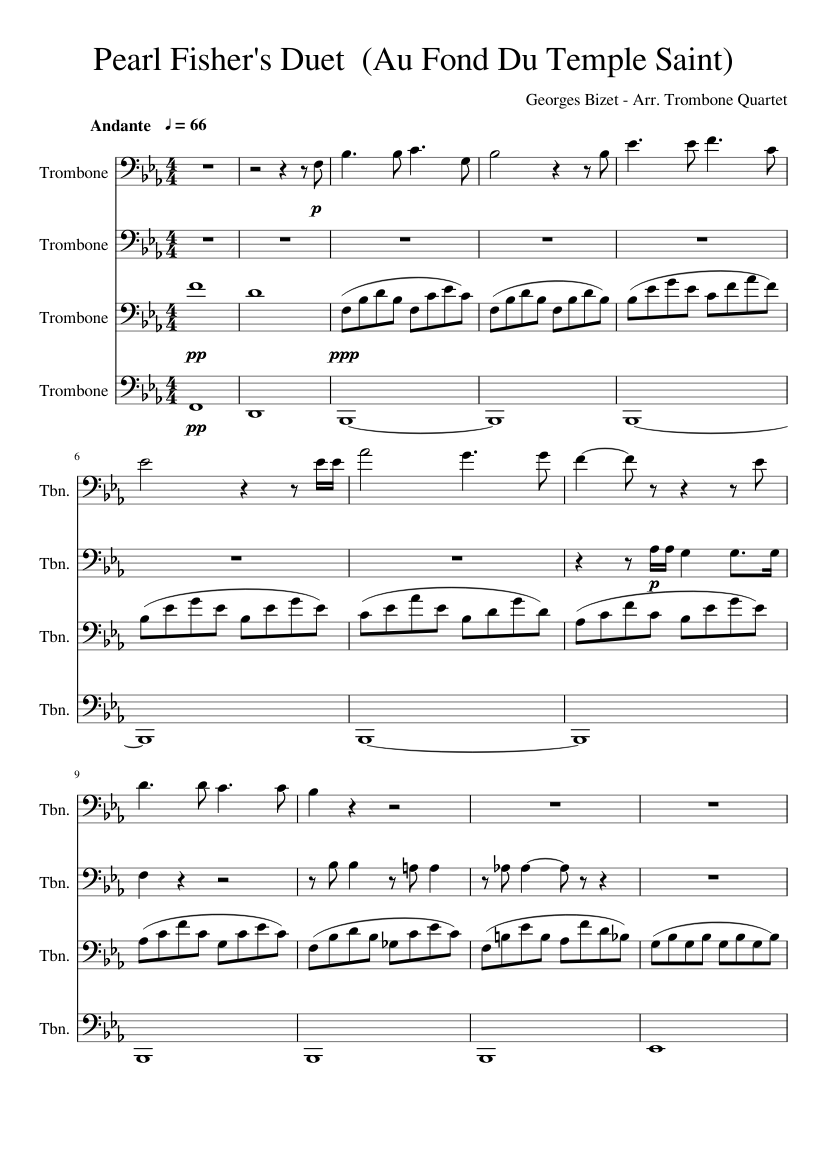 Pearl Fisher's Duet (Au Fond Du Temple Saint) Sheet music for Trombone ...