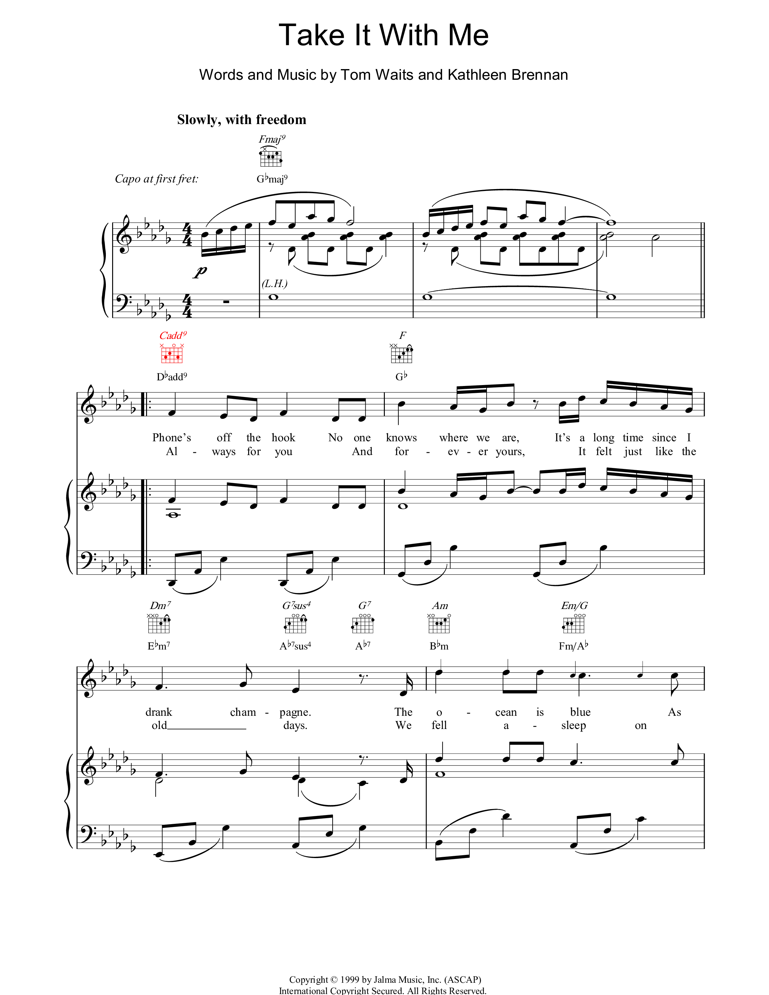 Play Official version of Take it with me Sheet Music by Tom Waits for ...