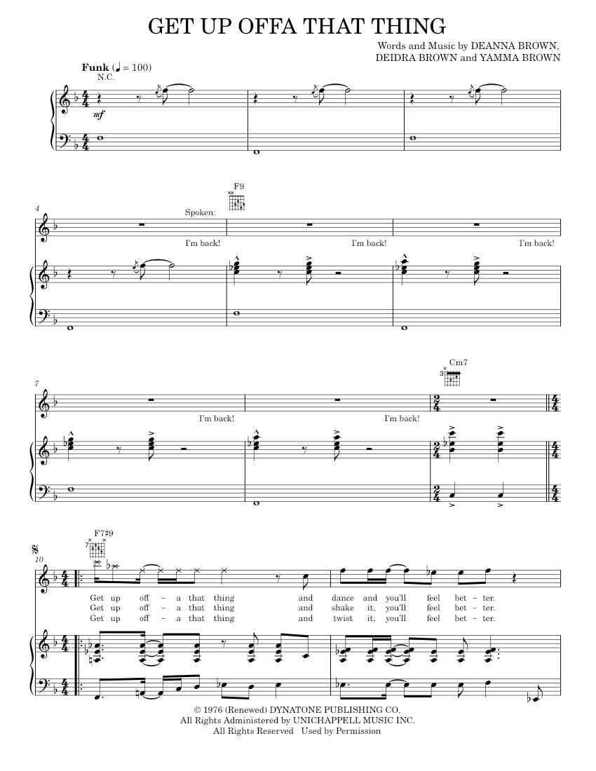 Play Official version of Get up offa that thing sheet music by James ...