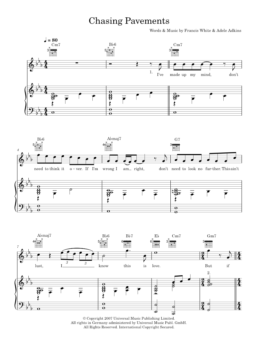 chasing pavements Sheet music for Piano, Vocals by Adele Official ...