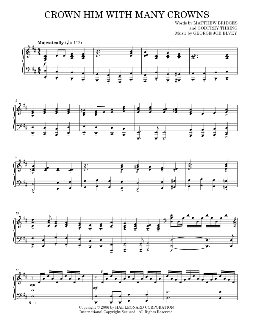 Crown Him With Many Crowns Sheet music for Piano by Matthew Bridges Official | MuseScore.com